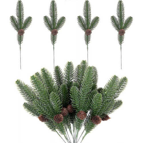 15 Pcs Fake Greenery Pine Picks with Pinecone-11 Inch Artificial Pine ...
