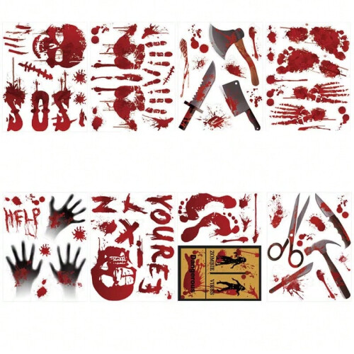(200X90cm sticker) Halloween Horror Stickers Bloodstain Bat Blood ...