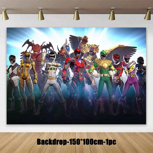 (backdrop-150x100cm-3, Other) Cartoon Power Rangers Theme Birthday ...