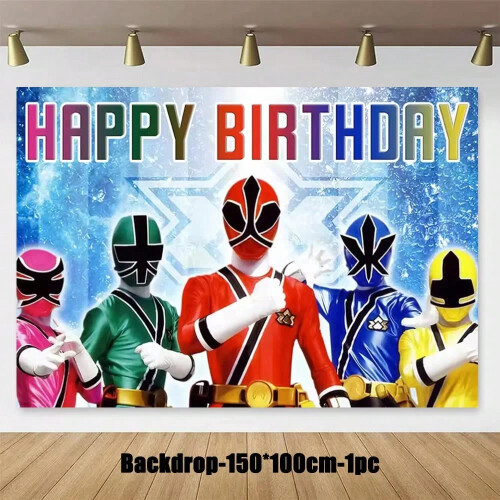 (backdrop-150x100cm-7, Other) Cartoon Power Rangers Theme Birthday ...