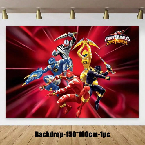 (backdrop-150x100cm-6, Other) Cartoon Power Rangers Theme Birthday ...