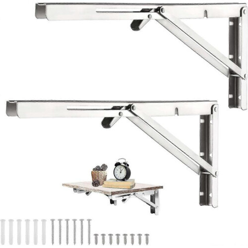 2 Pieces 350mm Stainless Steel Wall Folding Bracket, Folding Console Bracket, Heavy Duty Folding ...