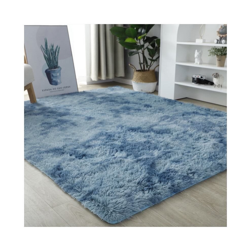 (Peacock blue gradient color, 40*60cm) Home tie-dyed carpet, bedroom ...