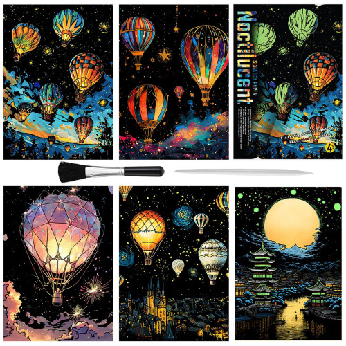 Night Glowing Scratch Art Rainbow Painting for Adults, Glow in Dark ...