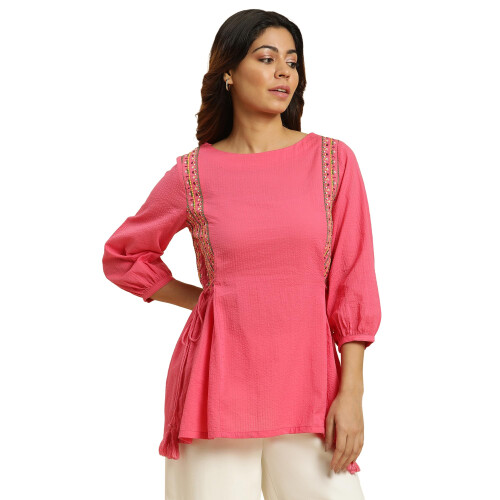 W Pink Textured Cotton Tunic Top For Women on OnBuy