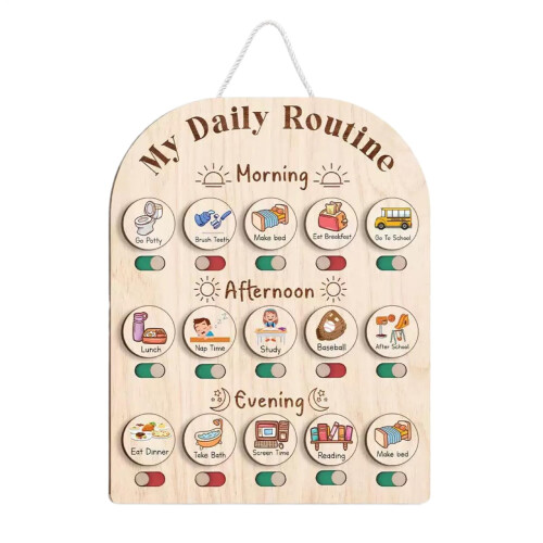 Kids Daily Routine Chart - Wooden Visual Planner Board for Morning and ...