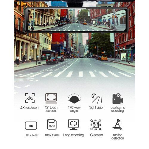 Espelho retrovisor de 12 polegadas 4K Ultra HD 2160P IMX415 com lente ...