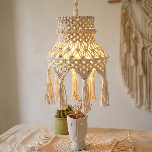 Abajur de macramê estilo boho, luminária pendente suspensa, abajur para ...