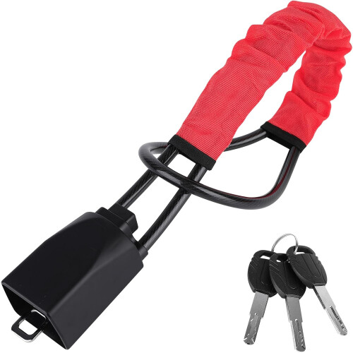 (Red) Steering Wheel Lock with 3 Keys,Seat Belt Lock High Visibility ...