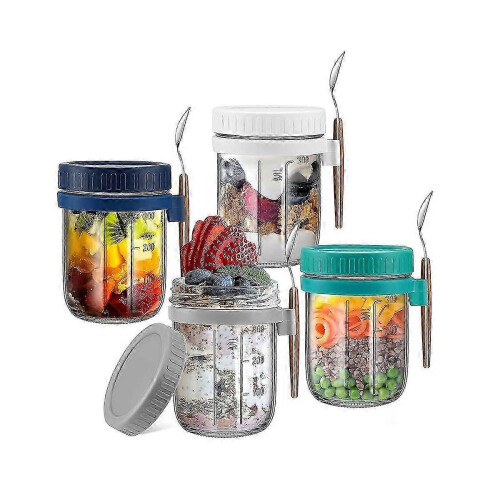 4 Pack Recipientes de Avena durante la Noche con Tapas y Cucharas, 12 ...