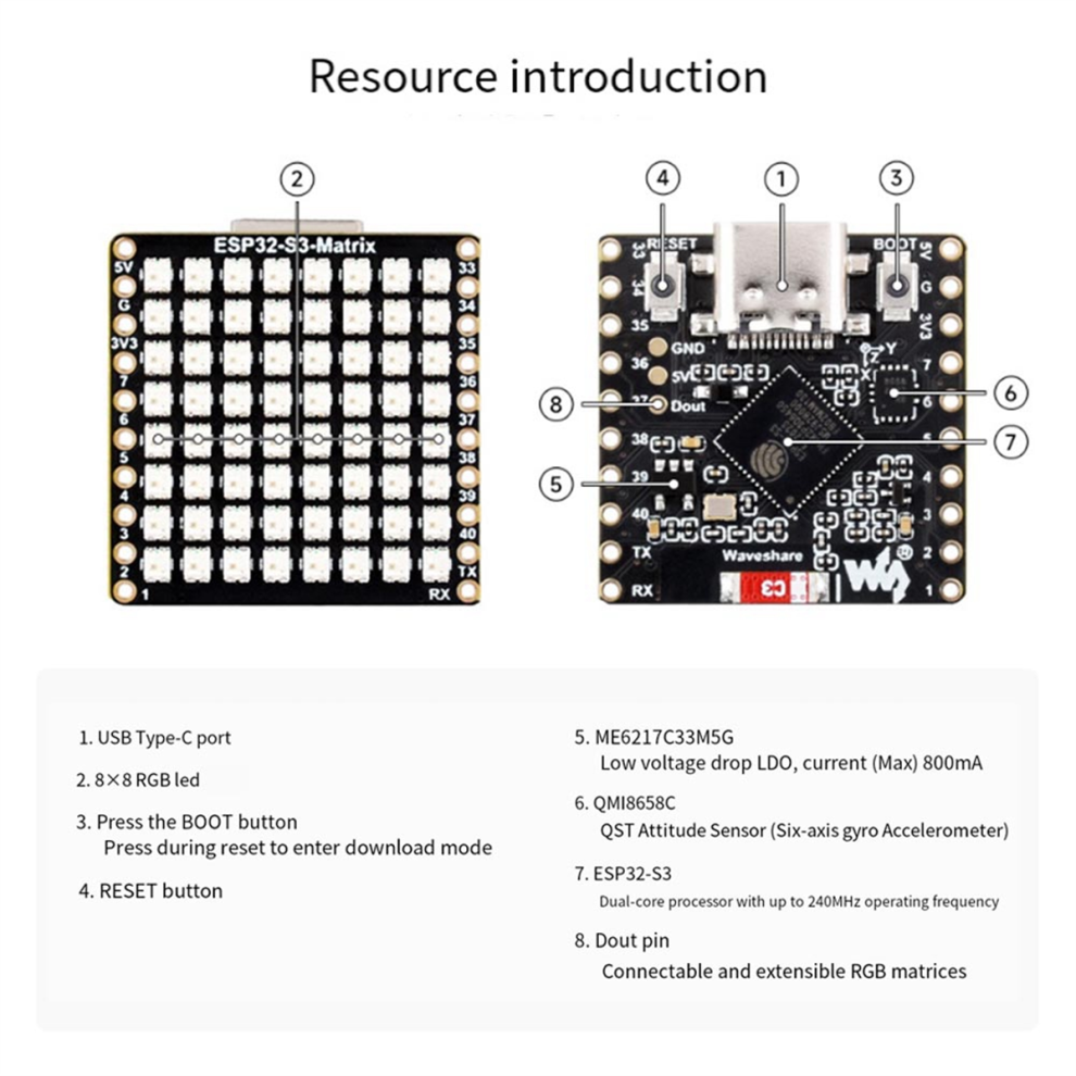 ESP32-S3 Mikro-Entwicklungsboard HAT 8x8 LED-Matrix on OnBuy