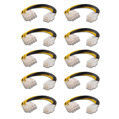 10Pcs 4 Pin Male to 8 Female CPU Power Converter Cable Lead Adapter 4P ...