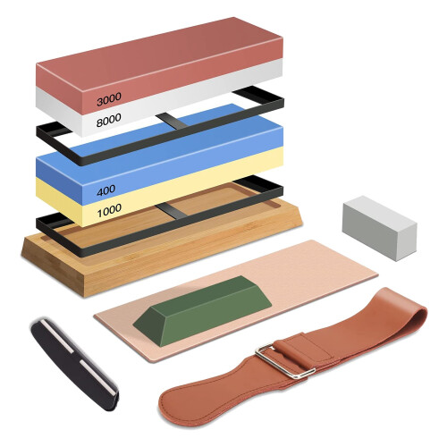 Knife Sharpening Stone Kit, 4 Side Grit 400/1000 3000/8000 Whetstone ...
