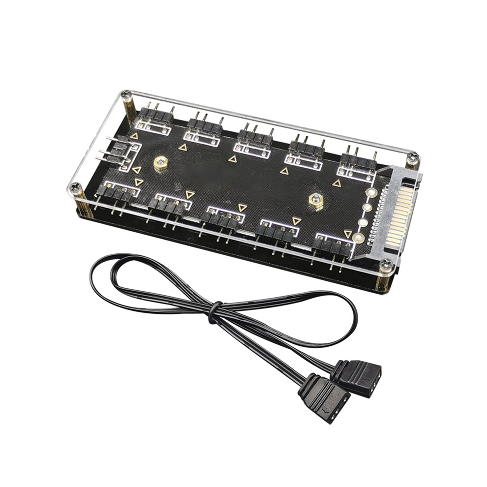 10 Ports RGB Fan HUB PC Computer Desktop 5V 3PIN ARGB Extension Splitt ...