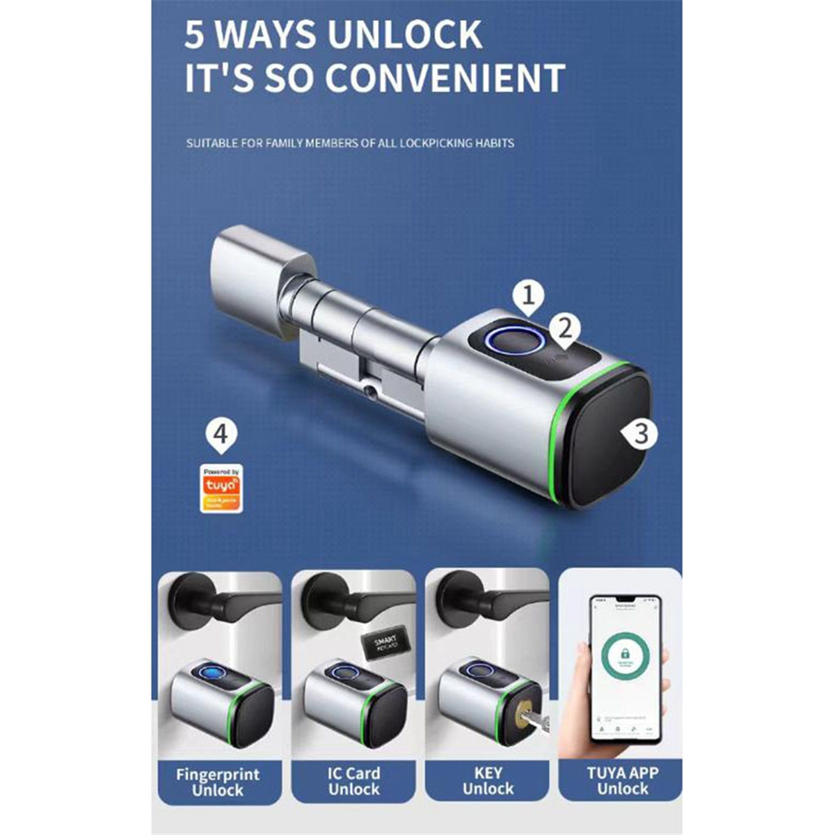 Intelligent Lock Cylinder Tong APP Card Anti-Theft Gate Fingerprint Re ...