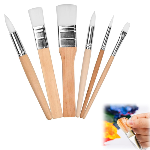 Wooden Paint Brush Set, 6 Pieces Paintbrushes for Acrylic Painting Bru ...