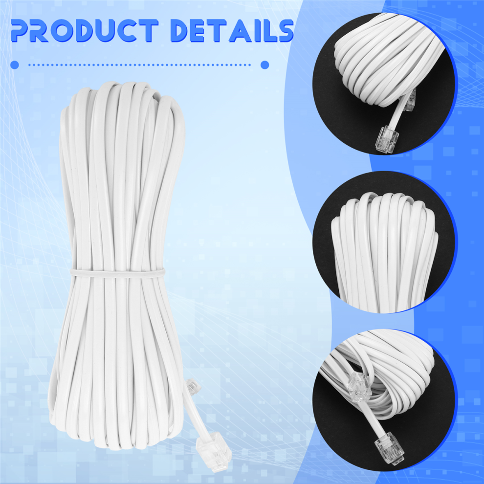 White Male 6P2C RJ11 Plug Telephone Fax Modem Line Cable, 14M for Land ...