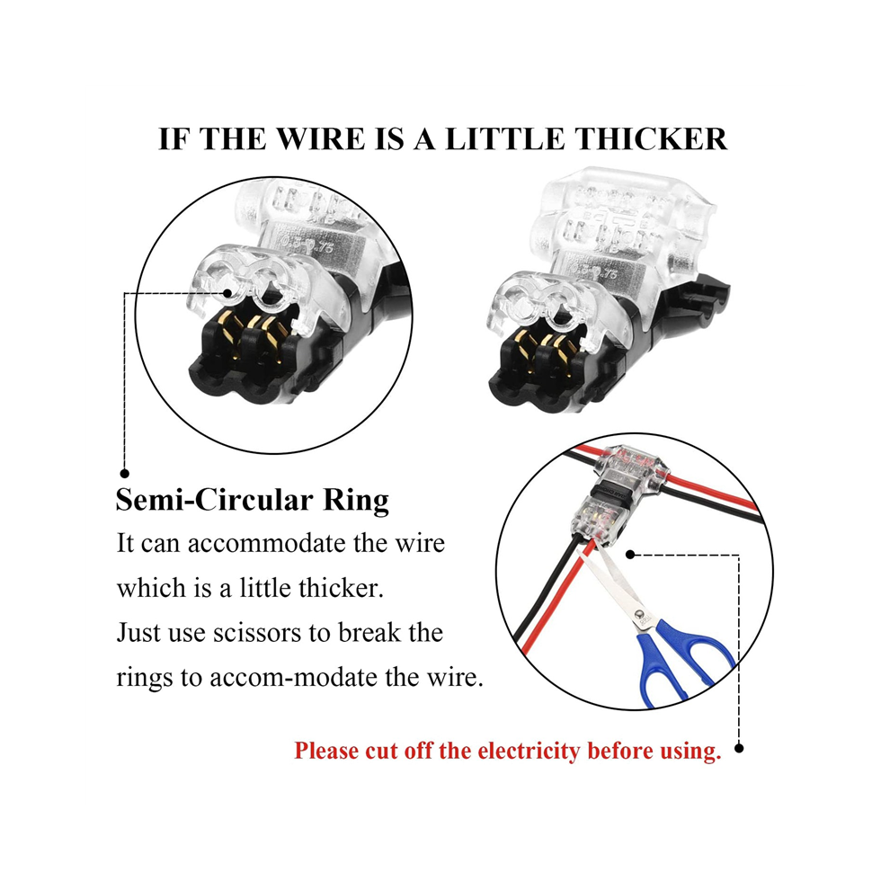 15 Pcs 3 Way 2 Pin Wire Connectors Low Voltage Universal Compact T-Tap ...