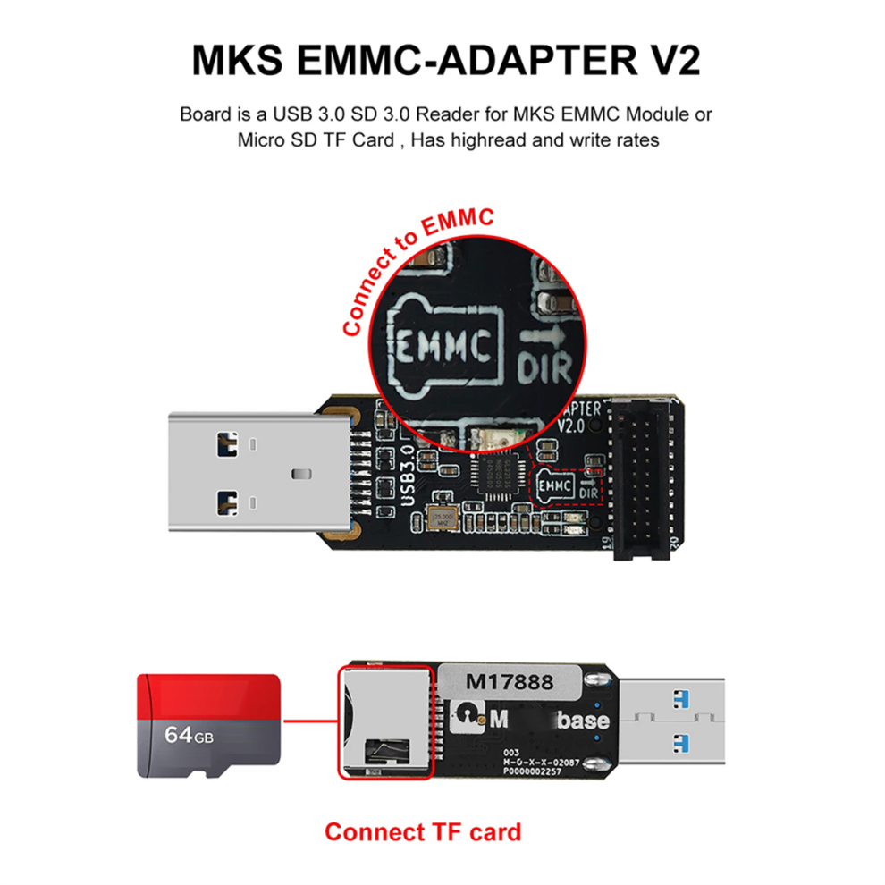 For MKS EMMC-ADAPTER V2 USB 3.0 Card Reader for EMMC Module Micro-SD T ...
