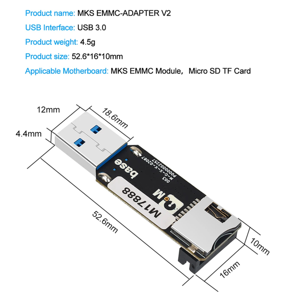 For MKS EMMC-ADAPTER V2 USB 3.0 Card Reader for EMMC Module Micro-SD T ...