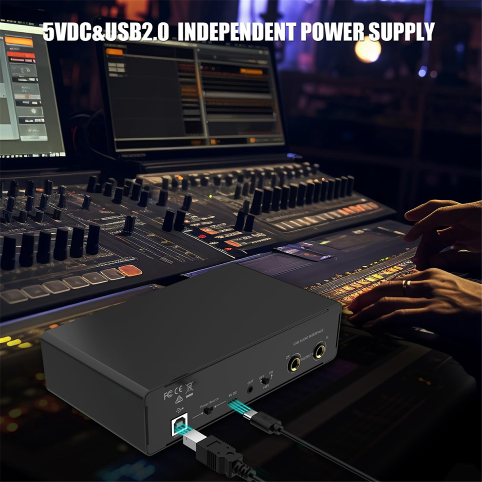 USB Audio Interface, 2 in 2 Out Audio Interface with 48V Phantom Power ...