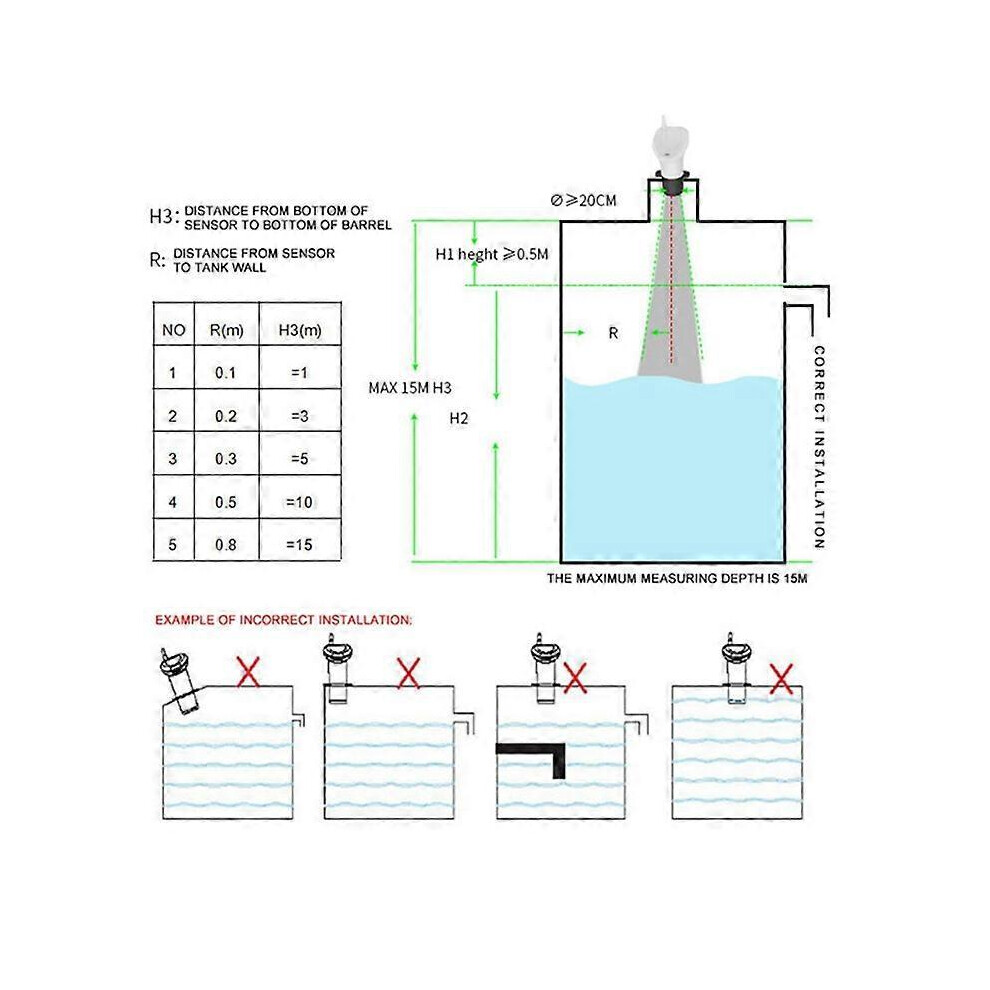 Wireless Ultrasonic Water Tank Liquid Level Meter with Temperature ...