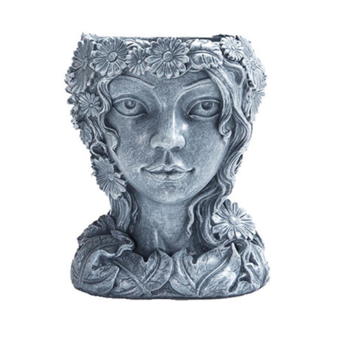 Flower Pot with Girl Figure Mini Planter 12x17cm Resin Cache Pot for ...