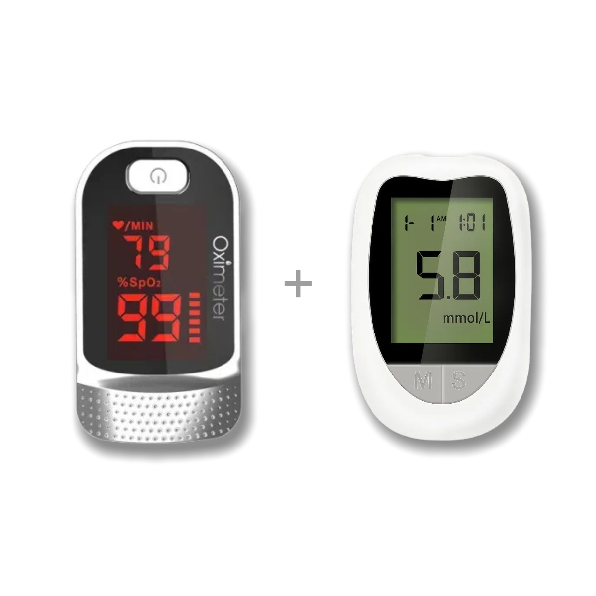 Finger Clip Blood Glucose Monitor + Oximeter Smart Portable Testing Kit ...