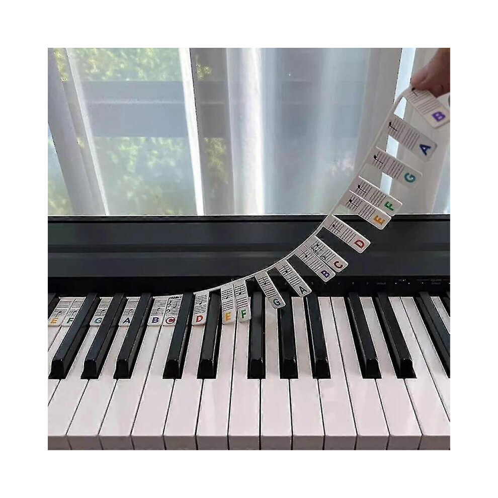 (Colorful)Removable Piano Keyboard Note Labels Reusable Silicone 88 ...