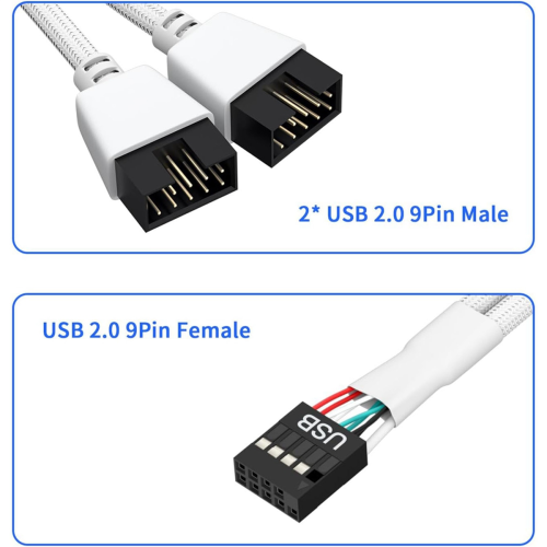 Computer Motherboard USB 2.0 9Pin to Dual 9 Pin Extension Cable White ...