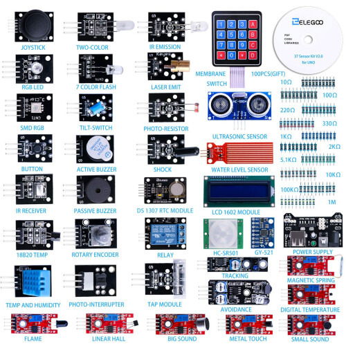 ELEGOO Upgraded 37 in 1 Sensor Modules Kit with Tutorial Compatible ...