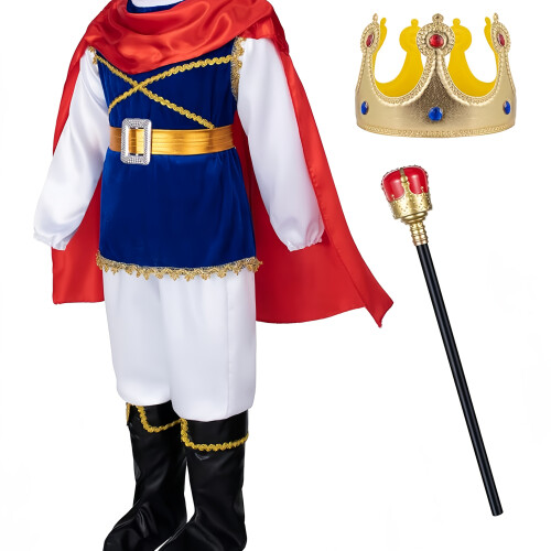 (Mixed Color, 5-6Y) 1pc Boys' Prince Charming Costume with Royal Crown ...