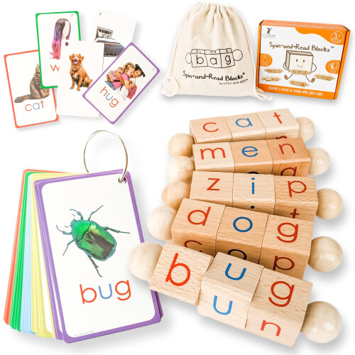 LITTLE BUD KIDS Spin-and-Read Phonics Toy, Rotating Wooden Reading ...