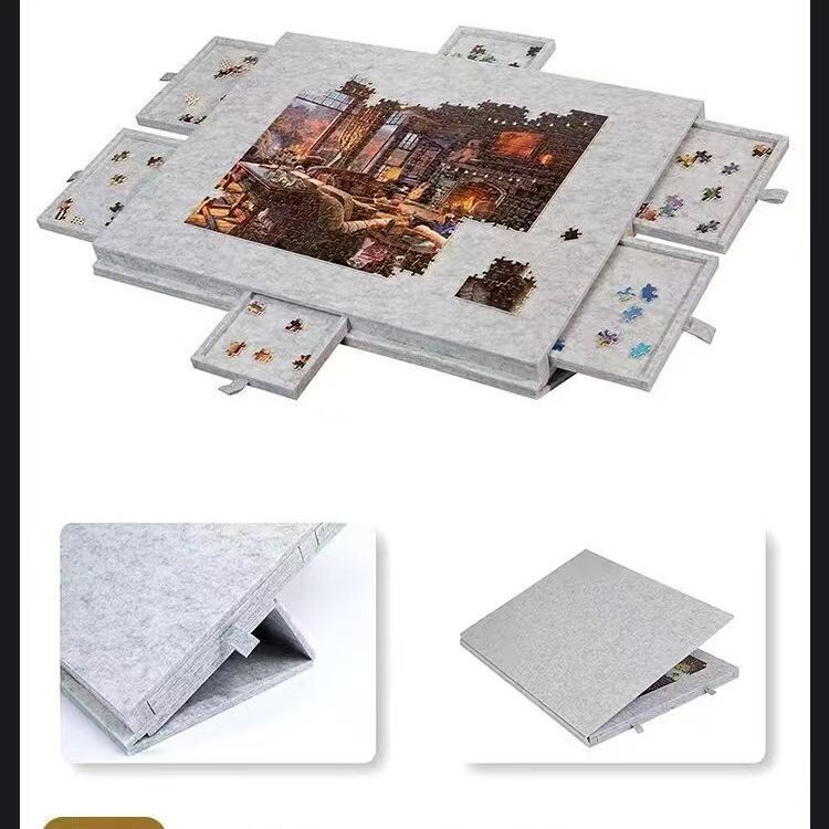 (Grey) 6-in-1 Portable Puzzle Table with 6 Drawer Storage Compartments ...