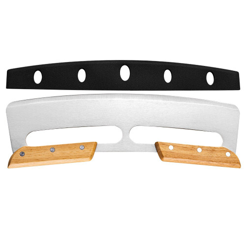 (Multicolor) Two-handle Pizza Cutter Wooden Handle Semicircular Pizza ...