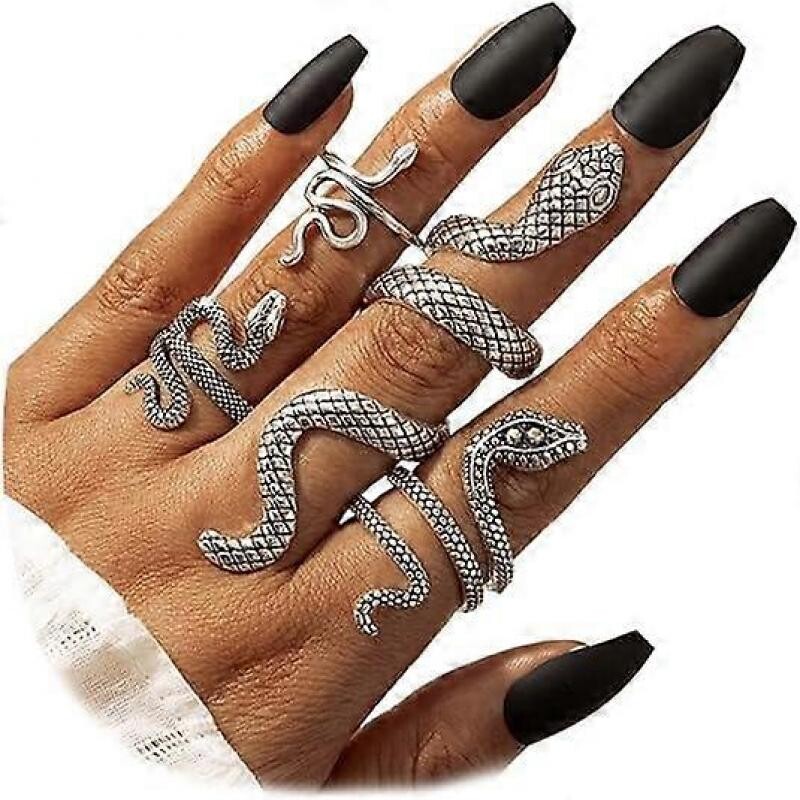 (Sliver) Snake Rings Snake Knuckle Stackable Rings Vintage Snake Finger ...