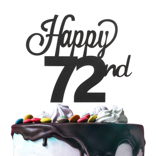 LINGTEER Happy 72nd Birthday Black & Glitter Cake Topper Cheers to 72 Years Old Birthday Party ...