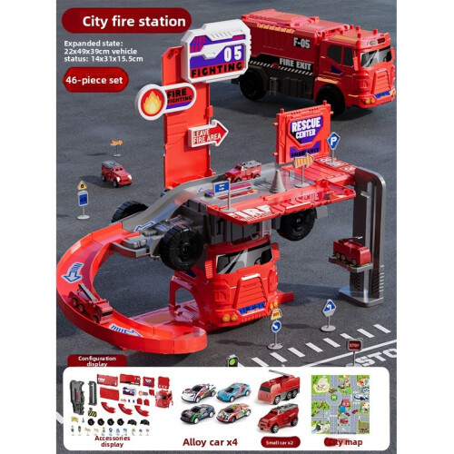 (Red) Vehicle Kids Emergency Toy Set With Interactive Map For Play Gift ...