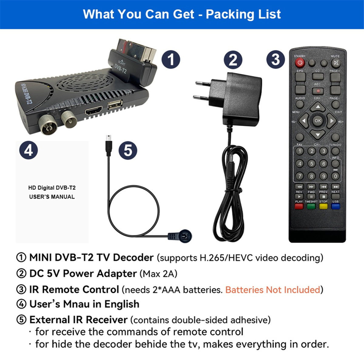 Decodificador de TV digital terrestre DVB-T2 Full HD con EPG y enchufe ...