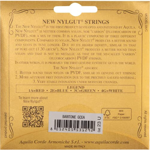 Aquila 23U Nylgut Baritone Ukulele String Set - GCEA - High G Tuning on ...