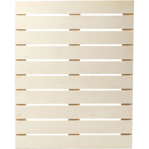 Light wood slatted panel, mounted with supports for both vertical and ...
