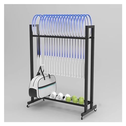 Badminton Racket Storage Rack for Home Gym with Lockable Wheels, Large ...