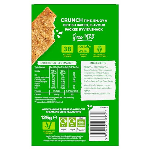 Ryvita Thins Snack It Sour Cream and Chive Flavour 125g Pack of 6 on OnBuy