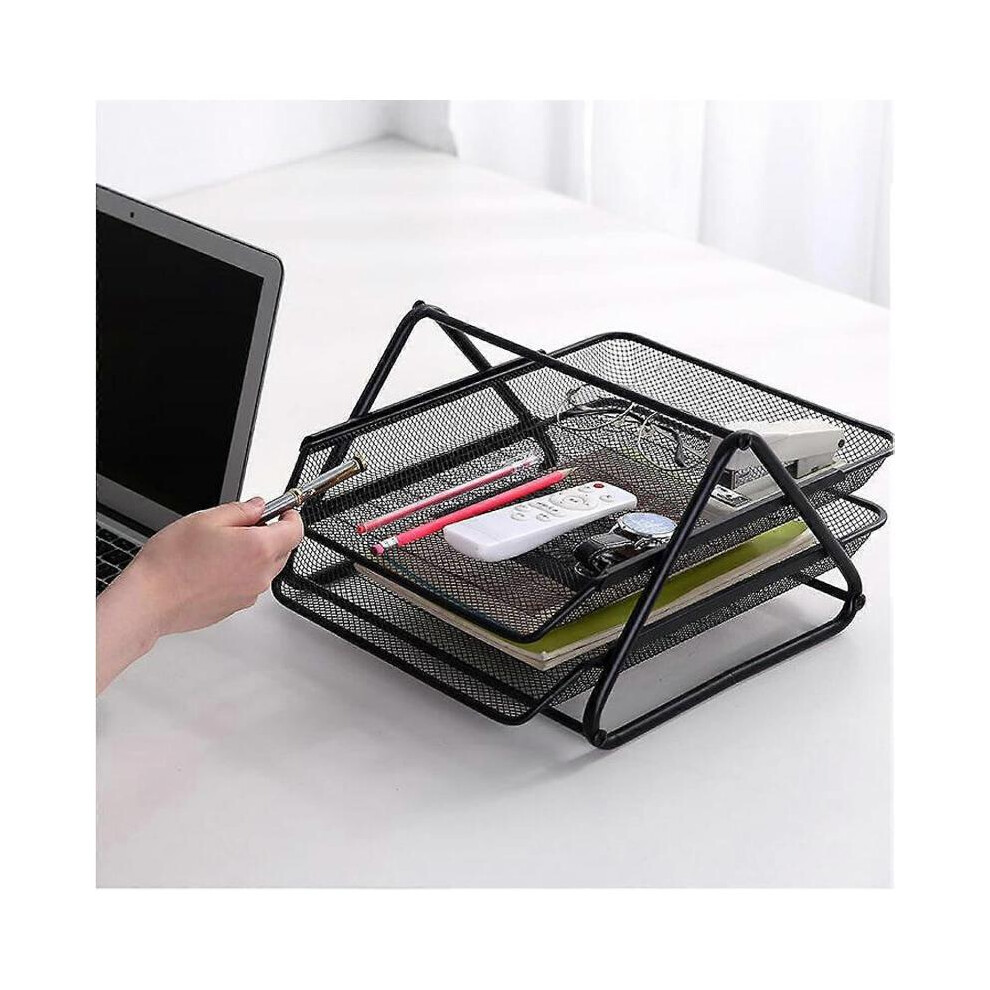 2 Tier Paper Tray Mesh Desk Organizer Office Desktop Document A4 File ...