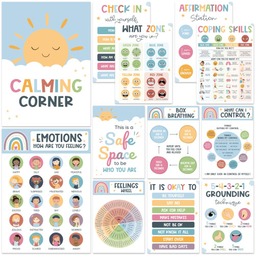 12 Boho-Themed Calming Classroom Posters with Feelings Chart, Emotional ...