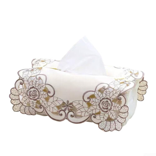 Vintage Lace Tissue Box Cover with Elegant Floral Embroidery Design ...