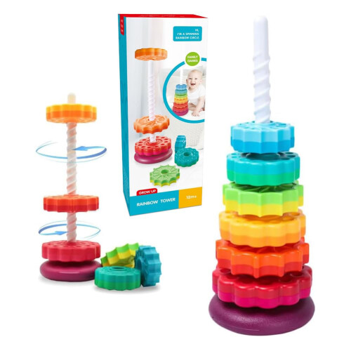 Baby Spinning Toy Rainbow Stacking, Baby Sensory Spin Gears Stacking ...