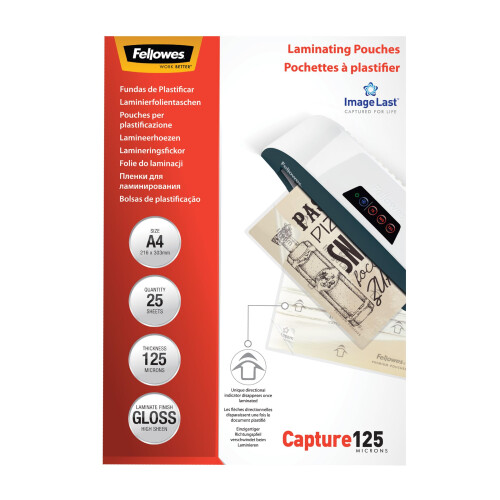 Fellowes A4 Laminating Pouches - Gloss Finish - 25 Sheets, 250 Micron ...