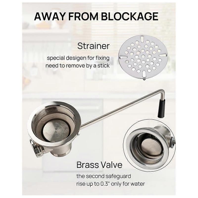 3-1/2inch Commercial Sink Drain with Twist Lever Handle, Waste Drain ...