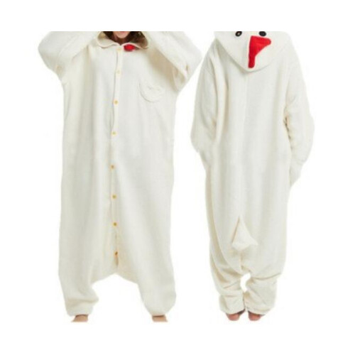 (原版米白色-公鸡, L) Yeti Elf Santa Couple Cartoon Onesie Pajamas Hooded Polar ...